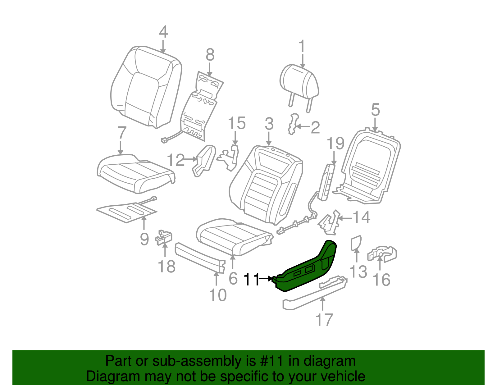 81638-SZA-A41ZC - 2009-2015 Honda Pilot - Cover L Reclining (Outer ...