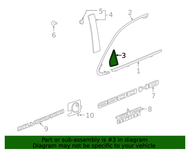 2020-2024 GM Front Passenger Side Door Window Frame Front Applique ...
