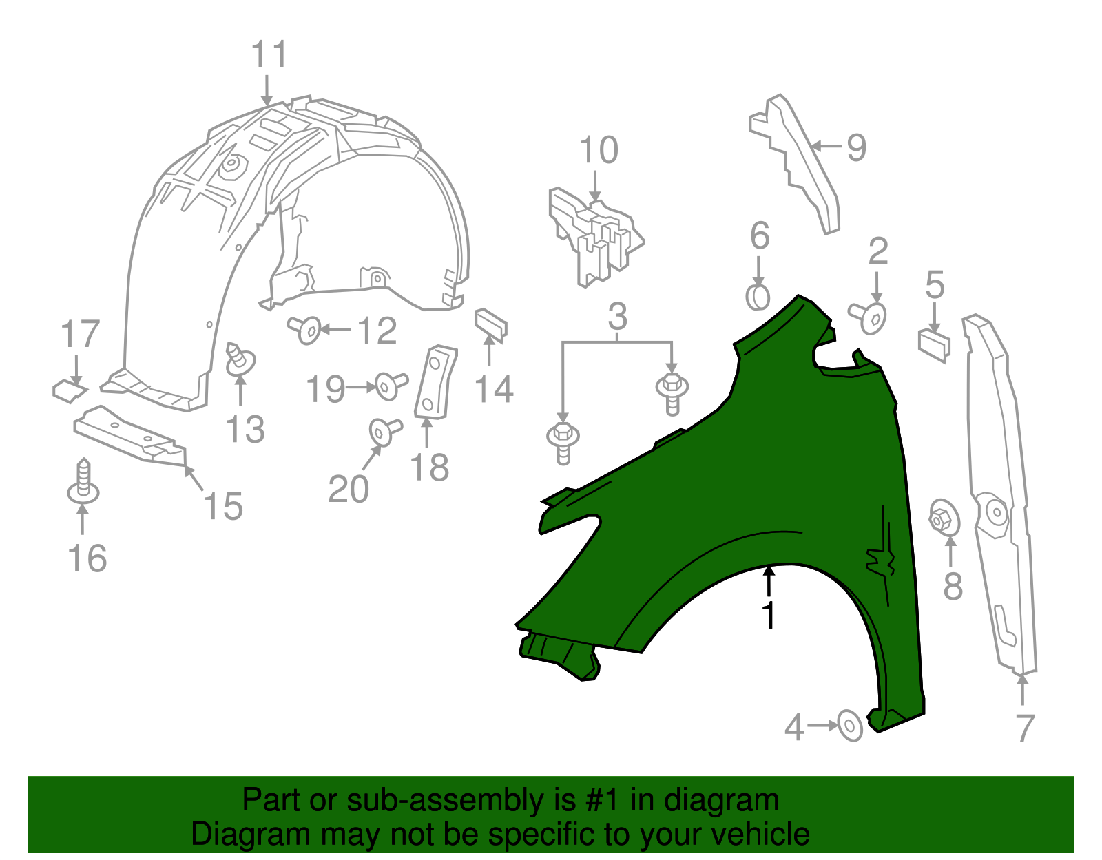 2016-2019 Chevrolet Cruze Front Passenger Side Fender 84259708 GM ...