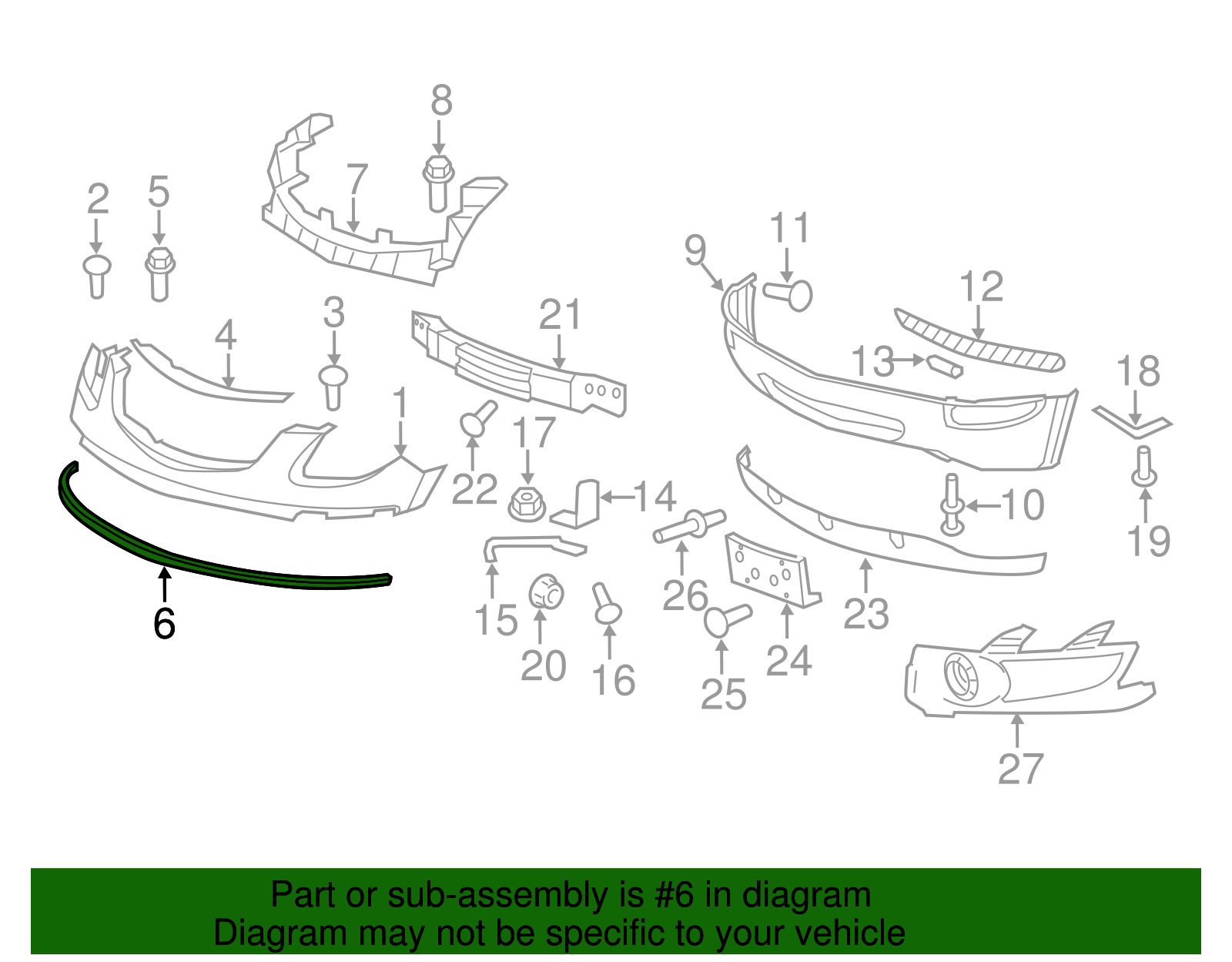 2008-2012 Buick Enclave Front Bumper Rub Strip 25961908 GM ...