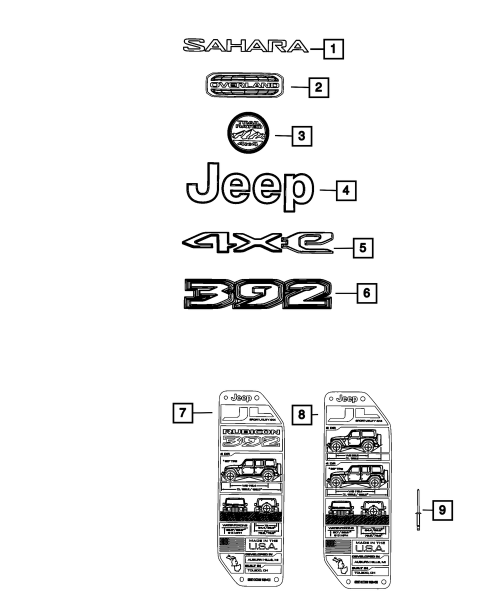 2021-2025 Jeep Wrangler Front Fender Nameplate 68526740AA | Mopar ...