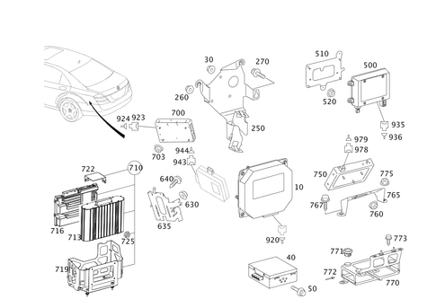 Control Modules and Relays in Load Compartment for 2011 Mercedes-Benz S ...