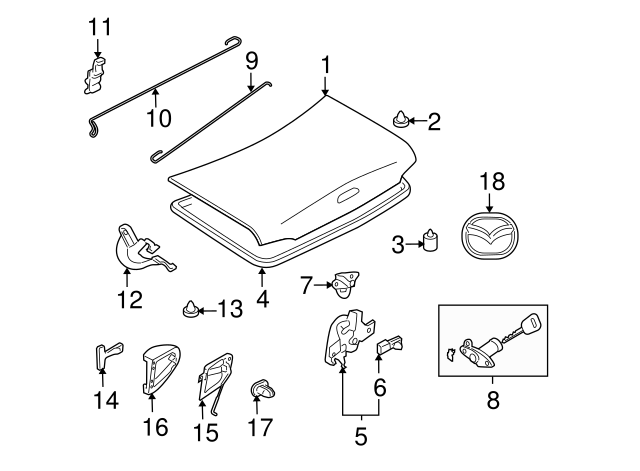1999-2005 Mazda Miata Trunk Lid NCY0-52-61XG | QuirkParts