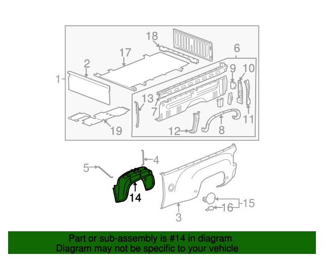 2007-2014 GM Driver Side Truck Bed Wheel Housing Panel 25795063 ...