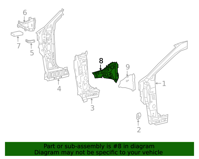 61106-F4010 - Body A-Pillar Reinforcement 2018-2022 Toyota C-HR ...