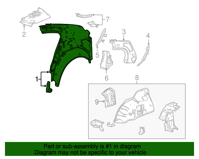 2010-2016 Buick LaCrosse GM 23449441 Rear Driver Side Inner Quarter ...