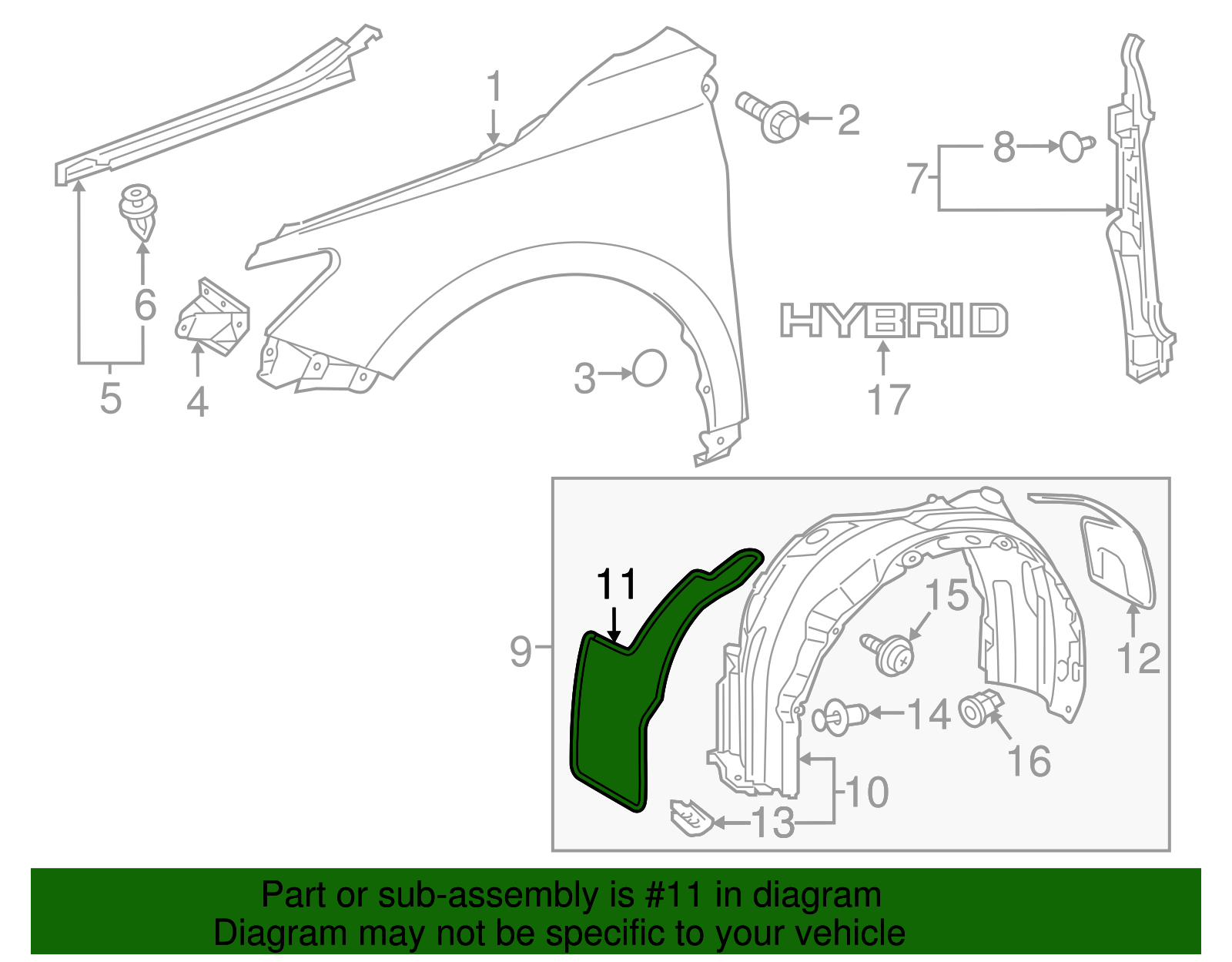 2015-2018 Toyota Fender Liner Front Seal 53888-06110 | Toyota Parts Center