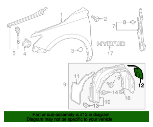 2015-2018 Toyota Fender Liner Rear Seal 53885-06110 | Toyota Parts Center