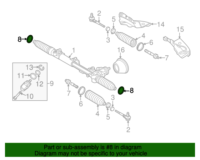 1996-2011 Audi Rack And Pinion Steering Pinion Shaft O-Ring N-906-542 ...