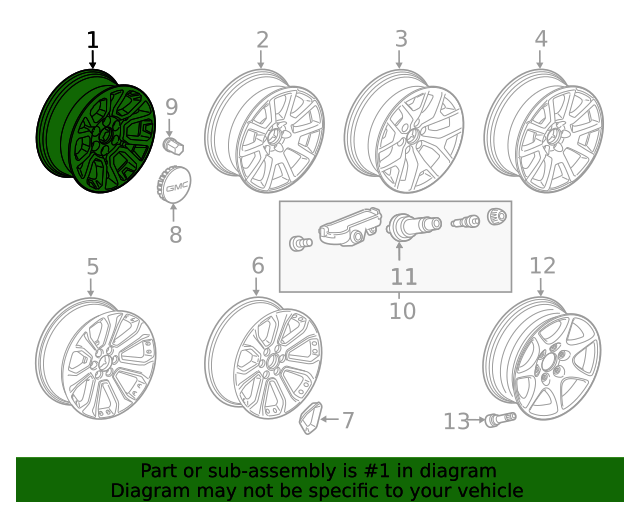 2014-2020 GM 22 Wheel, 5 Split-Spoke, Gloss Black 19301160 ...