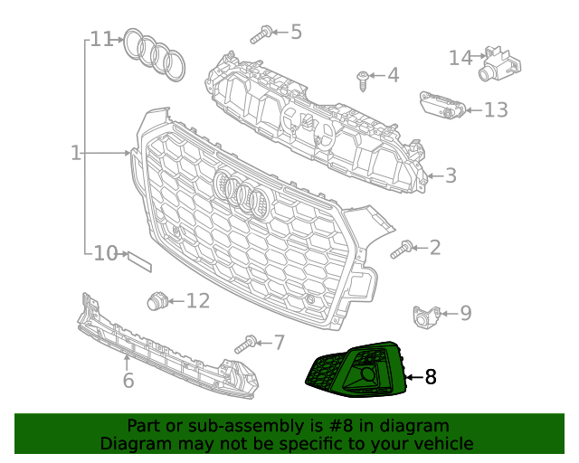 2020-2024 Audi Outer Grille 8W6-807-682-T-T94 | Genuine Audi Parts