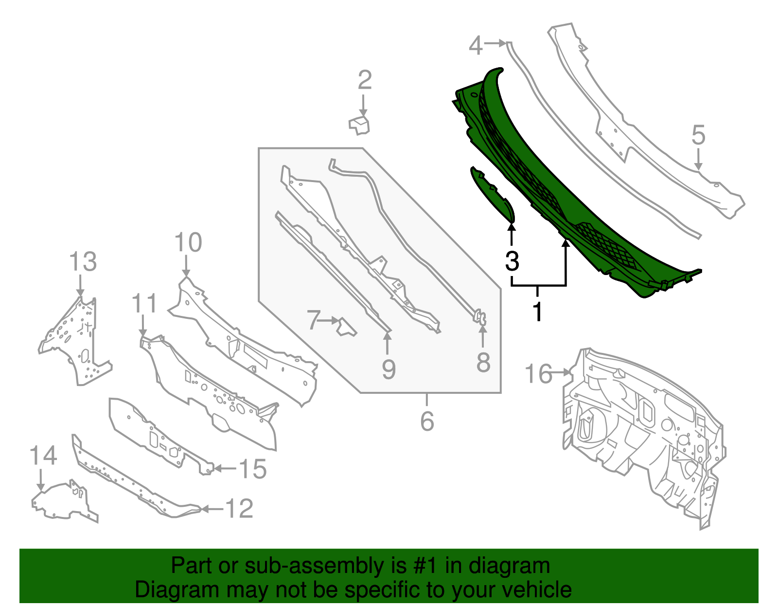 2017-2023 Nissan Cowl Grille 66862-6MR1A | Nissan Parts Central