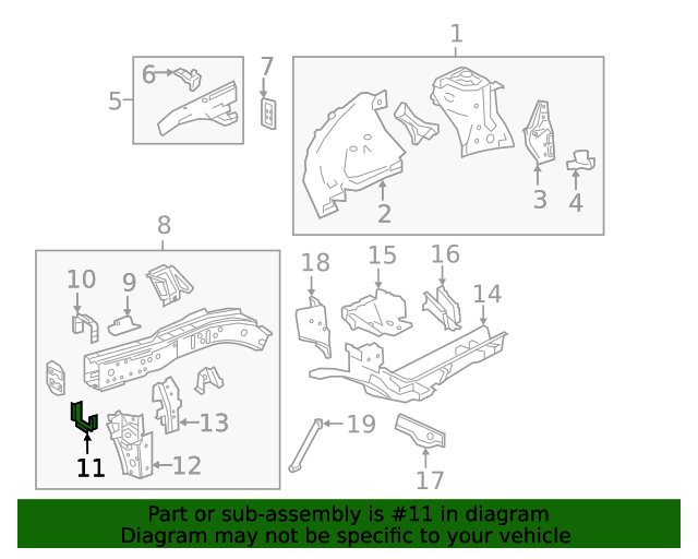 2017-2024 GM Passenger Side Front Compartment Inner Side Rail Front ...