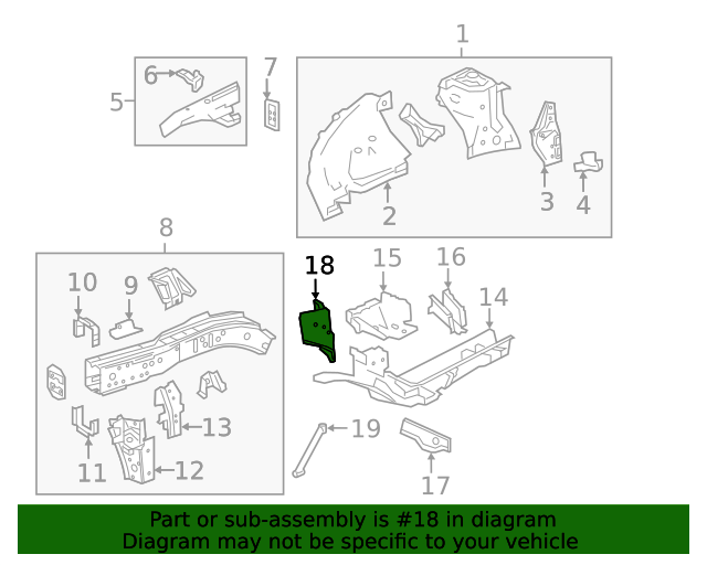 2017-2024 GM Driver Side Front Engine Compartment Inner Rail ...