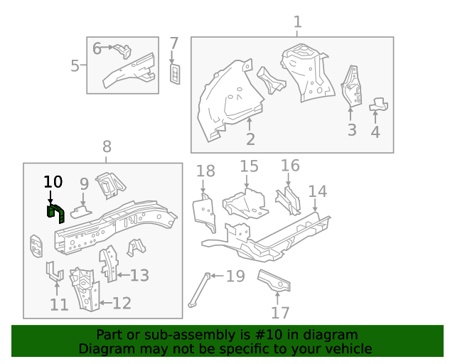 2017-2023 GM Passenger Side Front Compartment Inner Side Rail Front ...