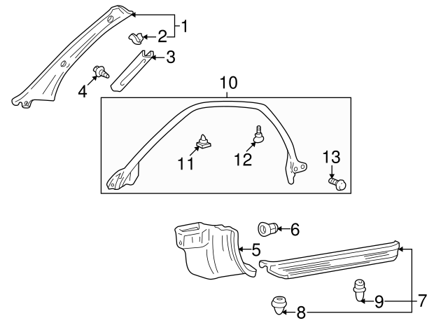1995-2005 Toyota Weatherstrip Retainer 67867-89103 | Toyota Parts Center