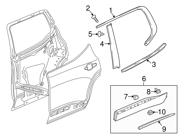 2018-2023 Chevrolet Traverse Rear Passenger Side Door Window Frame ...