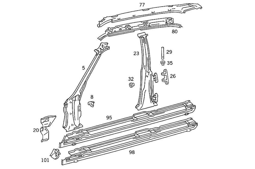 126-637-14-35 - Longitudinal Member 1963-1991 Mercedes-Benz | Mercedes ...