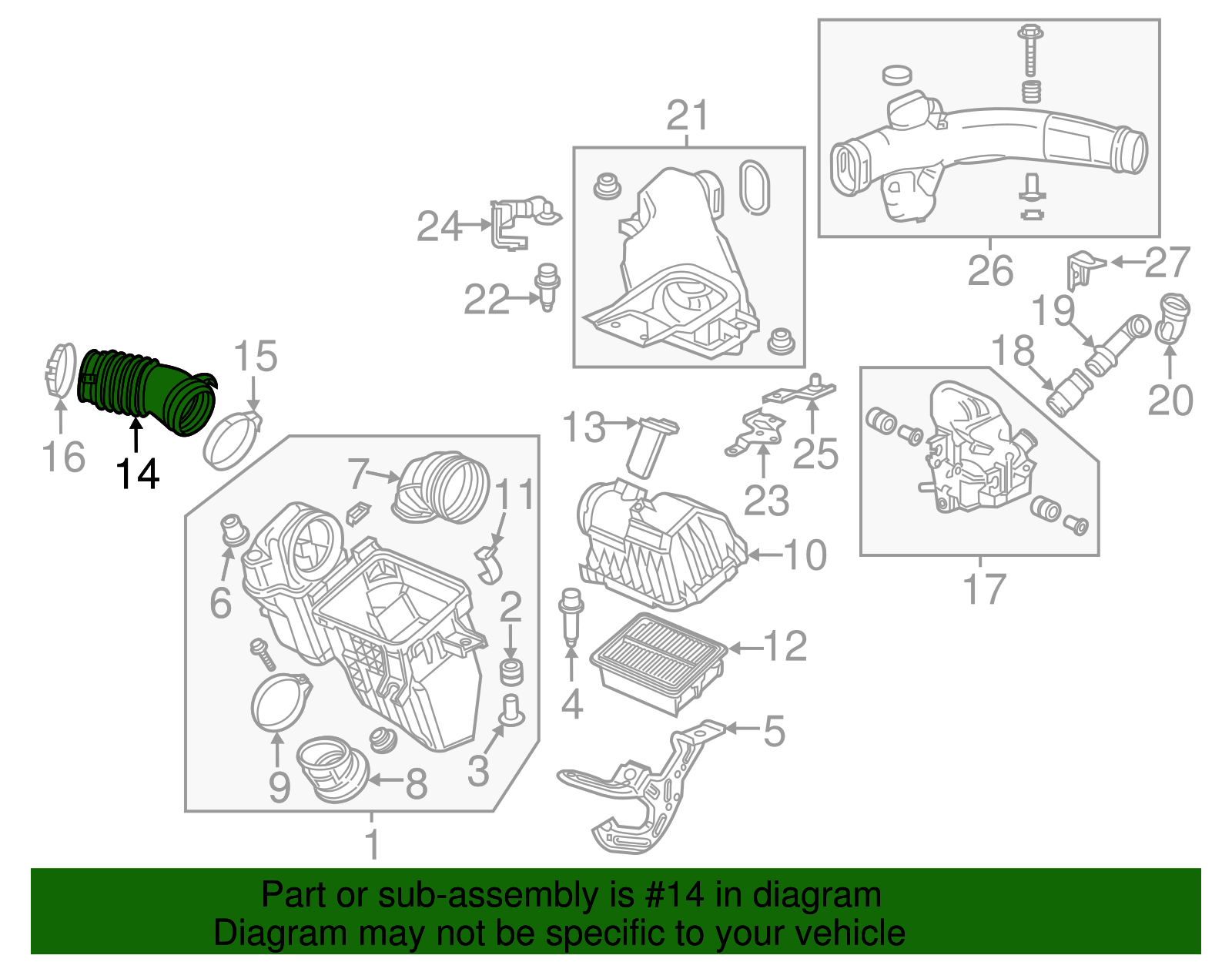 17251-5K0-A00 - Engine Air Intake Hose 2014-2015 Honda Accord ...