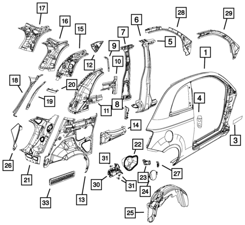 Aperture Panel and Pillar Supports for 2012 Fiat 500 | Mopar Parts