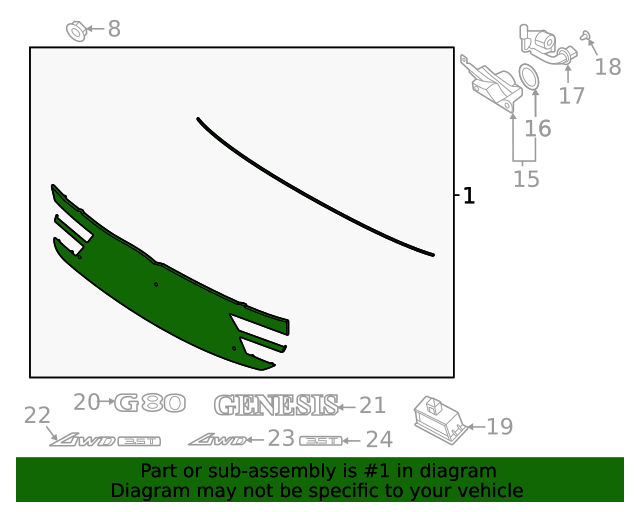 2021-2023 Genesis G80 Molding Sub Assembly Back Panel 87380-T1000 ...