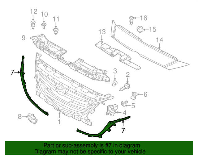2014-2016 Mazda 3 OEM NEW 14-16 Mazda 3 I Sport Right Front Grille ...