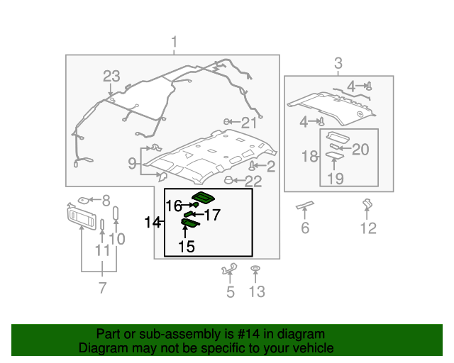 2007-2014 GM Light Opel Gray Dome and Reading Lamp 15940146 ...