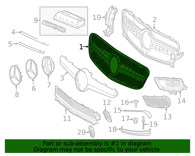 156-888-06-60 - Upper Grille 2015-2017 Mercedes-Benz | Mercedes-Benz ...