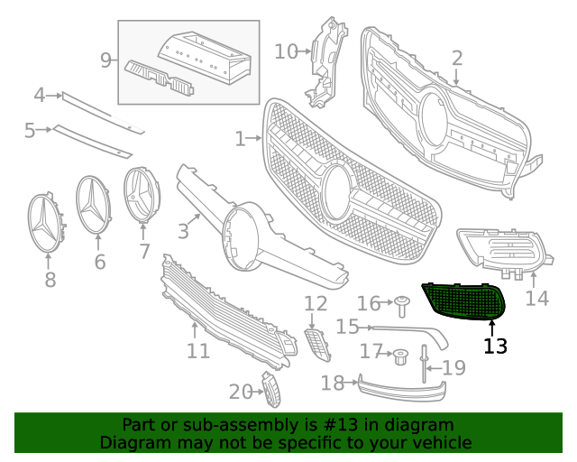 156-885-51-22-64 - Outer Grille For 2015-2017 Mercedes-Benz | Mercedes ...