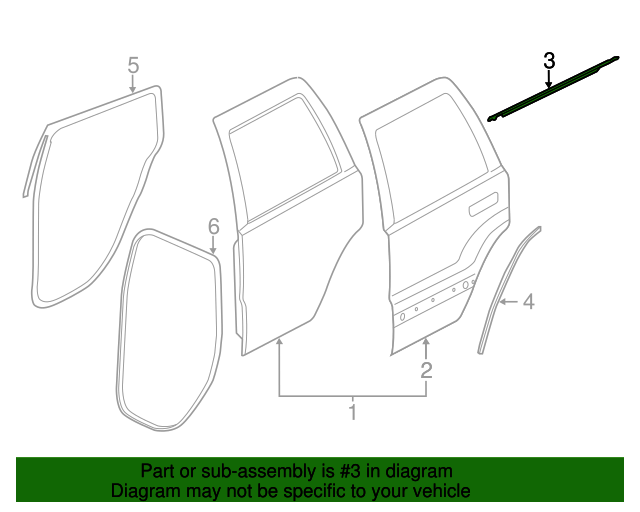 68257255AE - Rear Door Belt Outer Weatherstrip Left - 2016-2020 Jeep ...