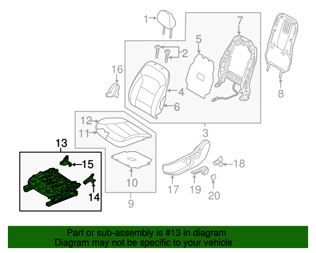 Hyundai - 88500-G2150-T9Y - Seat Track - 2017 Hyundai Ioniq | OEM ...