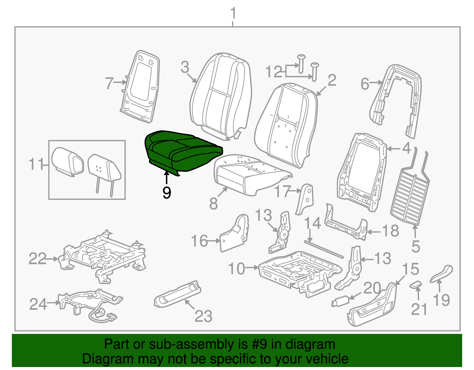 2007-2014 GM Ebony Driver Seat Cushion Cover 20779849 GM ...