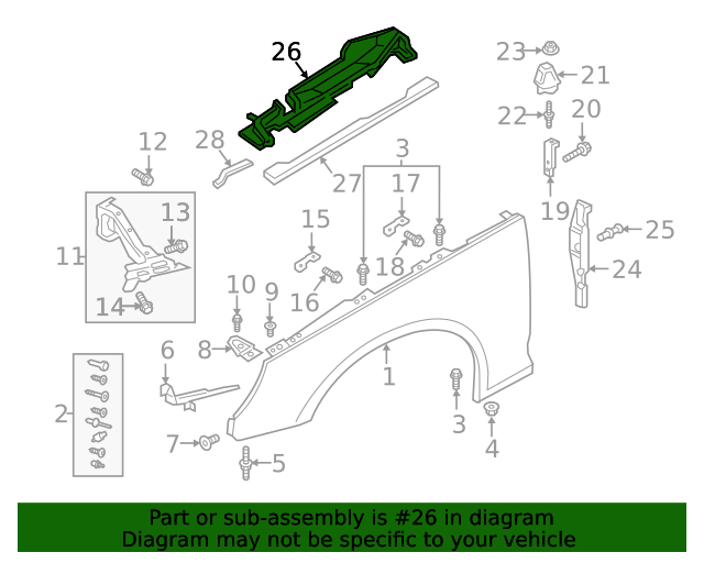 2017-2023 Audi Fender Ledge Cover 8W0-821-169-C | Genuine Audi Parts
