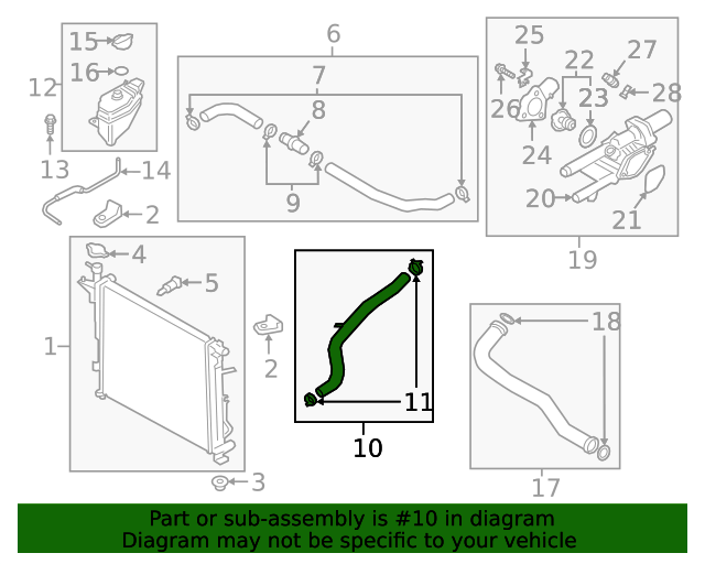 25415-S1700 - Radiator Coolant Hose 2019-2020 Hyundai Santa Fe ...