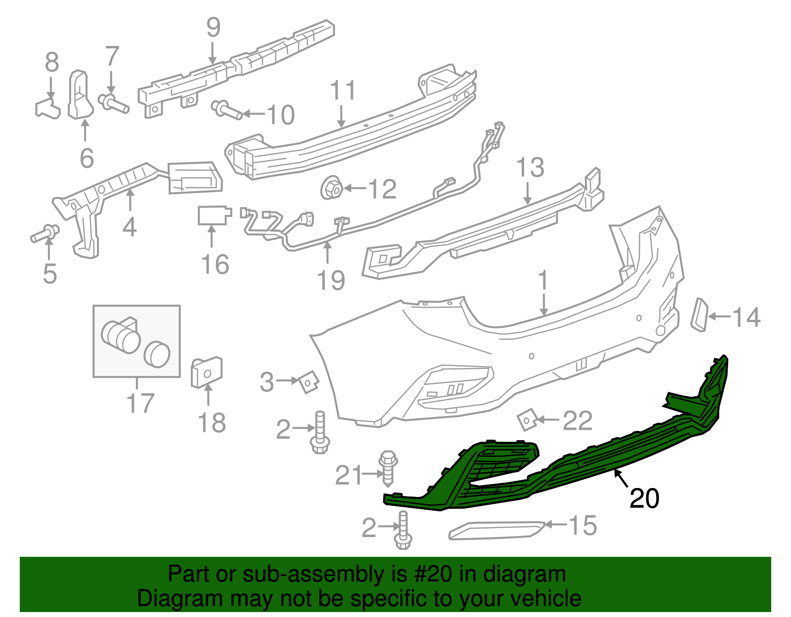 2016-2019 Chevrolet Cruze Rear Lower Bumper Cover 23403036 GM ...