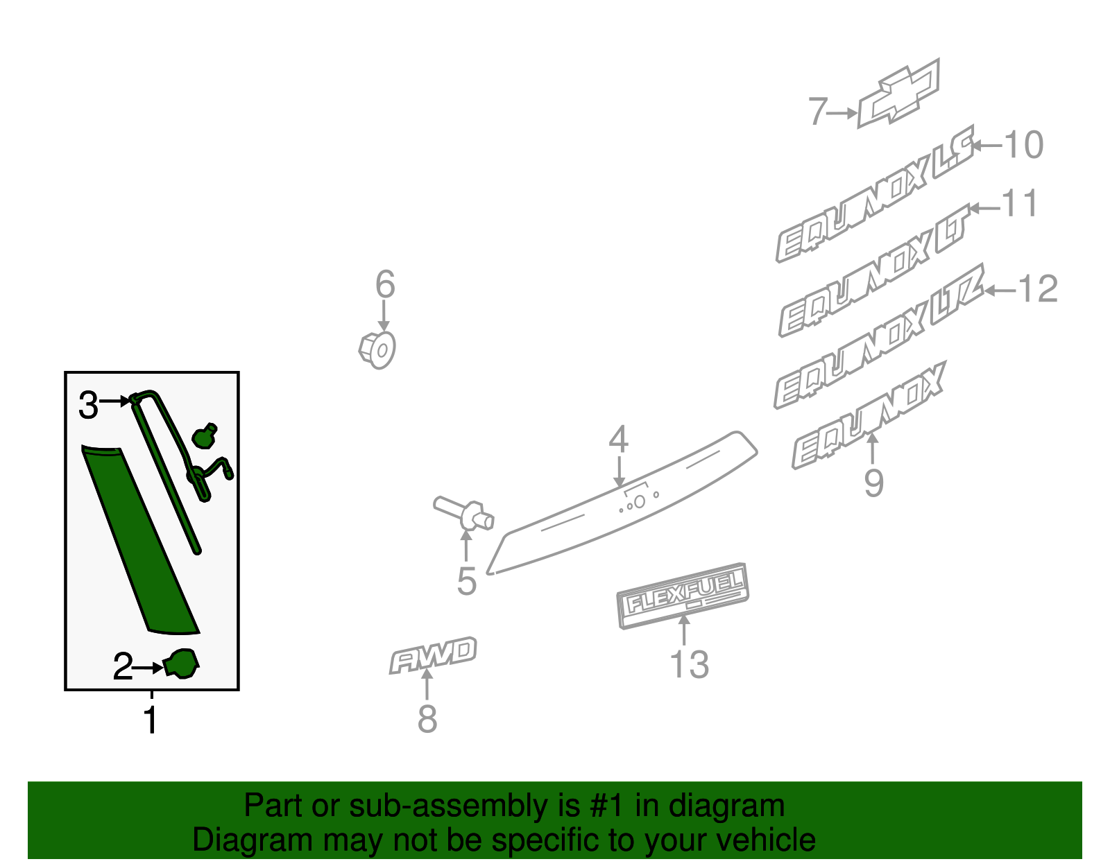2010-2017 Chevrolet Equinox Rear Driver Side Upper Body Side Applique ...