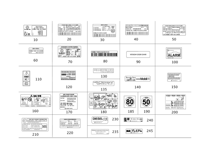 204-584-64-00 - Info Label, Tire Press 2012-2014 Mercedes-Benz C63 AMG ...