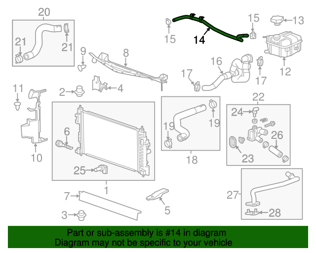 2013-2019 GM Radiator Surge Tank Inlet Hose 22875329 GM | GMPartsDirect.com