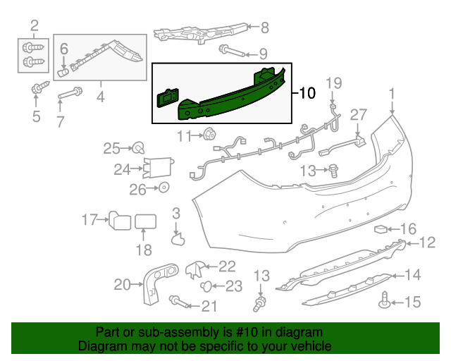 2011-2017 Buick Regal Rear Bumper Impact Bar 22873239 GM ...