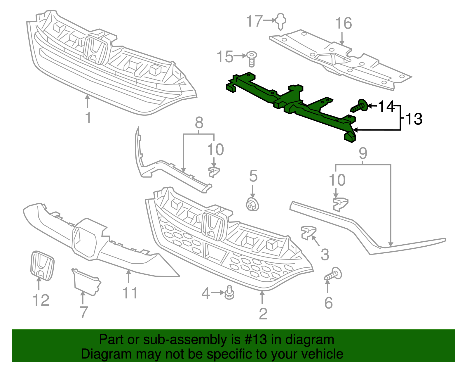 71127-TLA-A00 - 2017-2019 Honda CR-V - Stay Assembly Front Grille | All ...