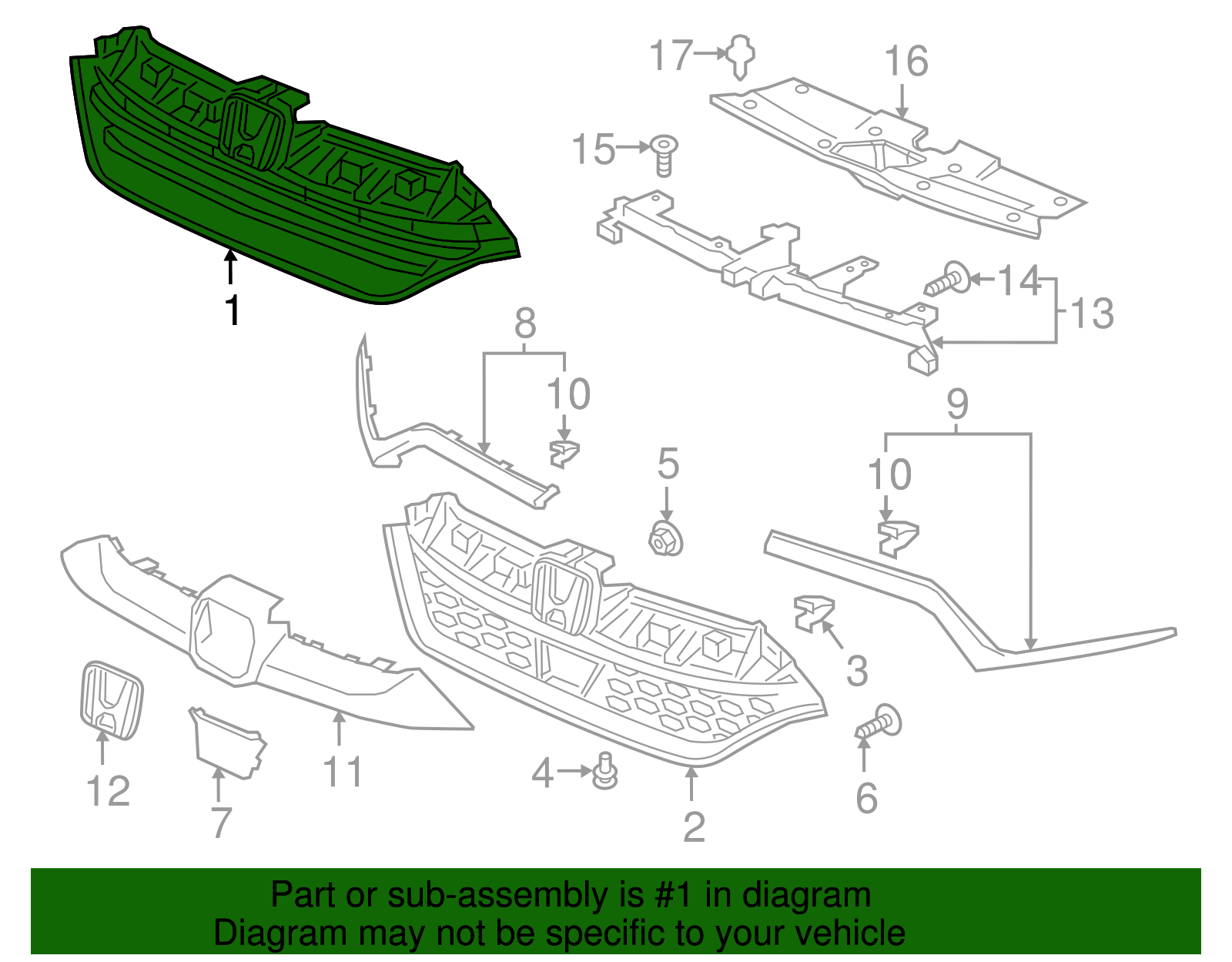 71121-TLA-A00 - 2017-2019 Honda CR-V - Base Front Grille | Genuine ...