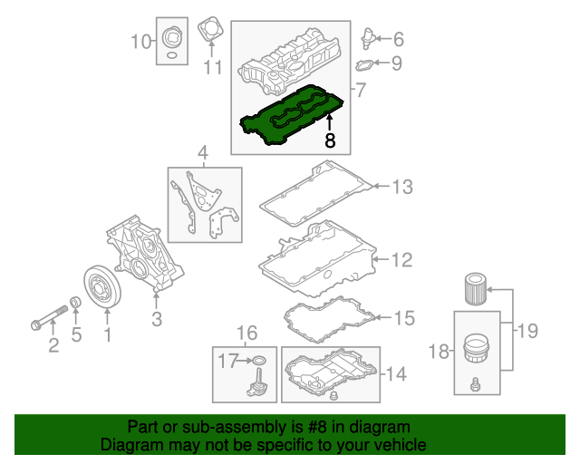 11127614701 - 2012-2019 BMW Valve Cover Gasket (11-12-7-614-701) | BMW ...
