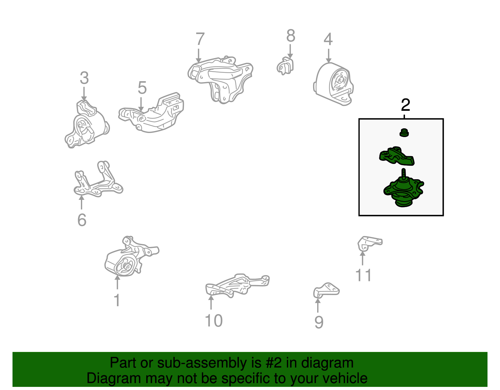 50820-S5A-013 - 2001-2005 Honda Civic - Rubber Assembly Engine Side ...