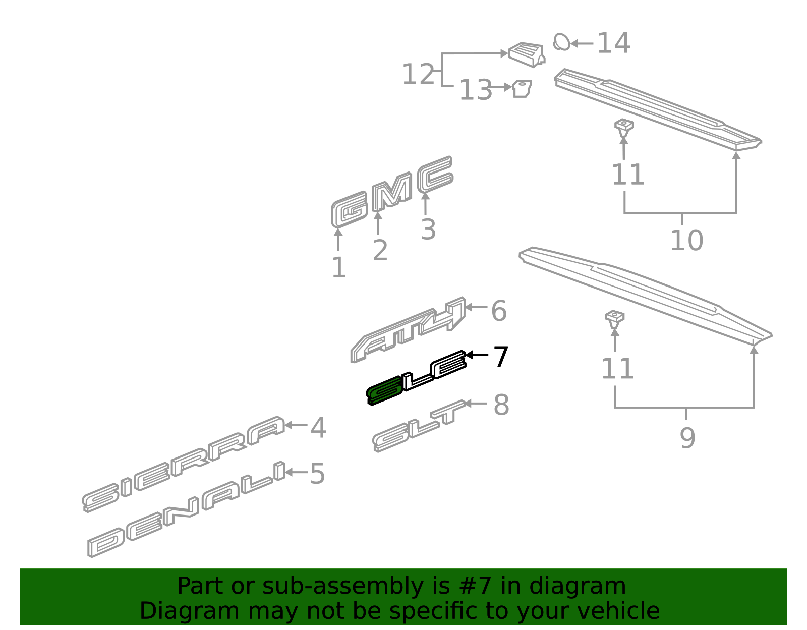 23400414 - Endgate Trim Level Name Plate 2019-2025 GMC | AwesomeParts.com
