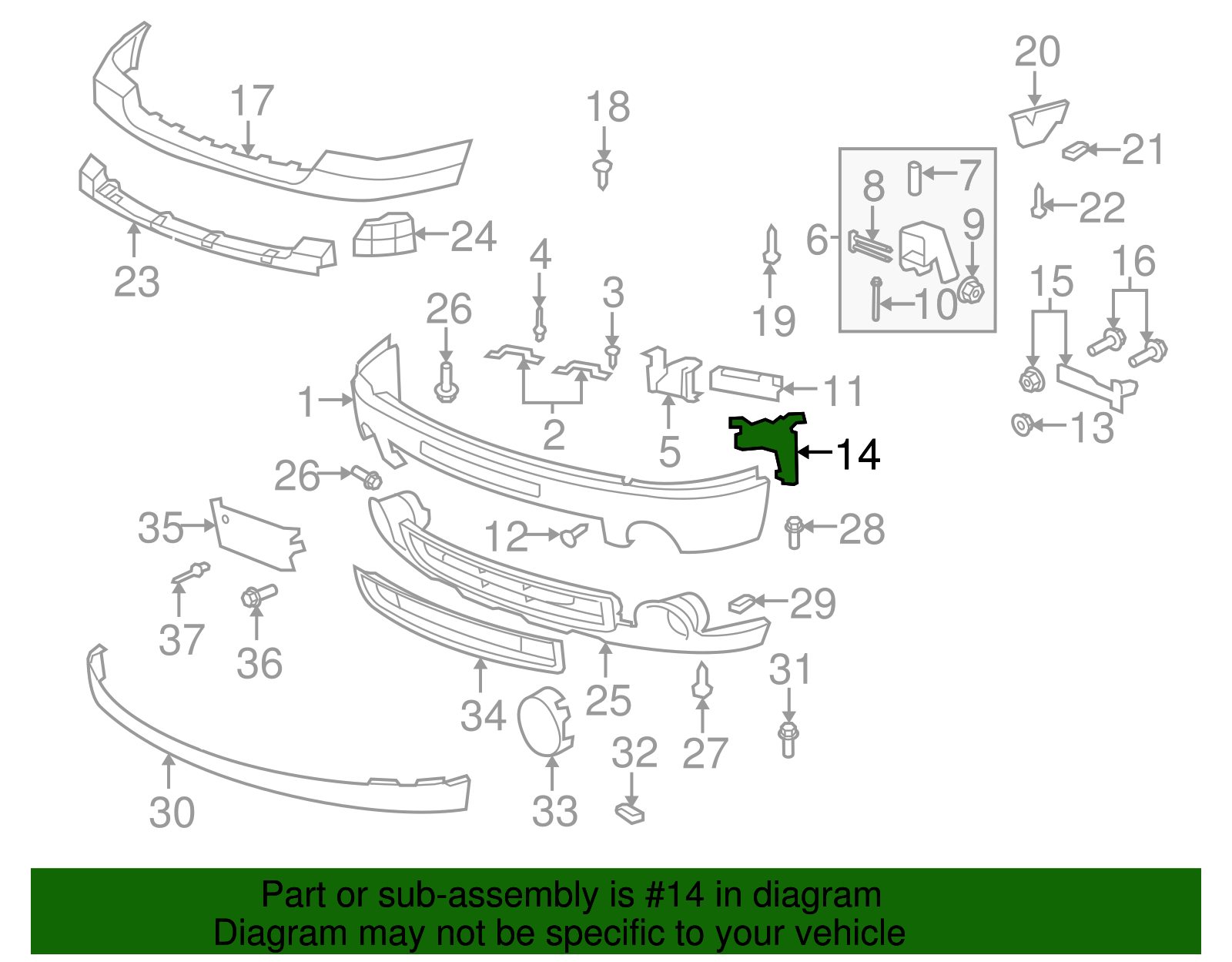2007-2013 GMC Front Passenger Side Bumper Impact Bar Outer Bracket ...