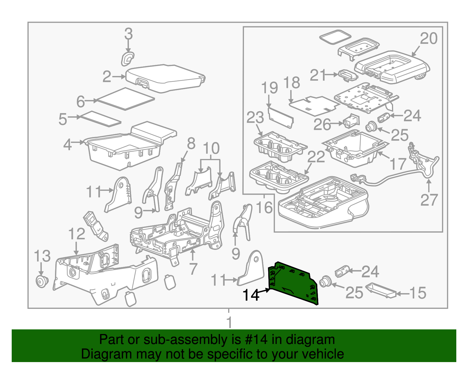 23222436 - Dune Front Seat Center Armrest Hinge Finish Cover GM 2014 ...