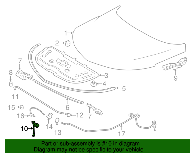 2016-2019 Chevrolet Volt Hood Latch 84075292 | GMPartsDirect.com