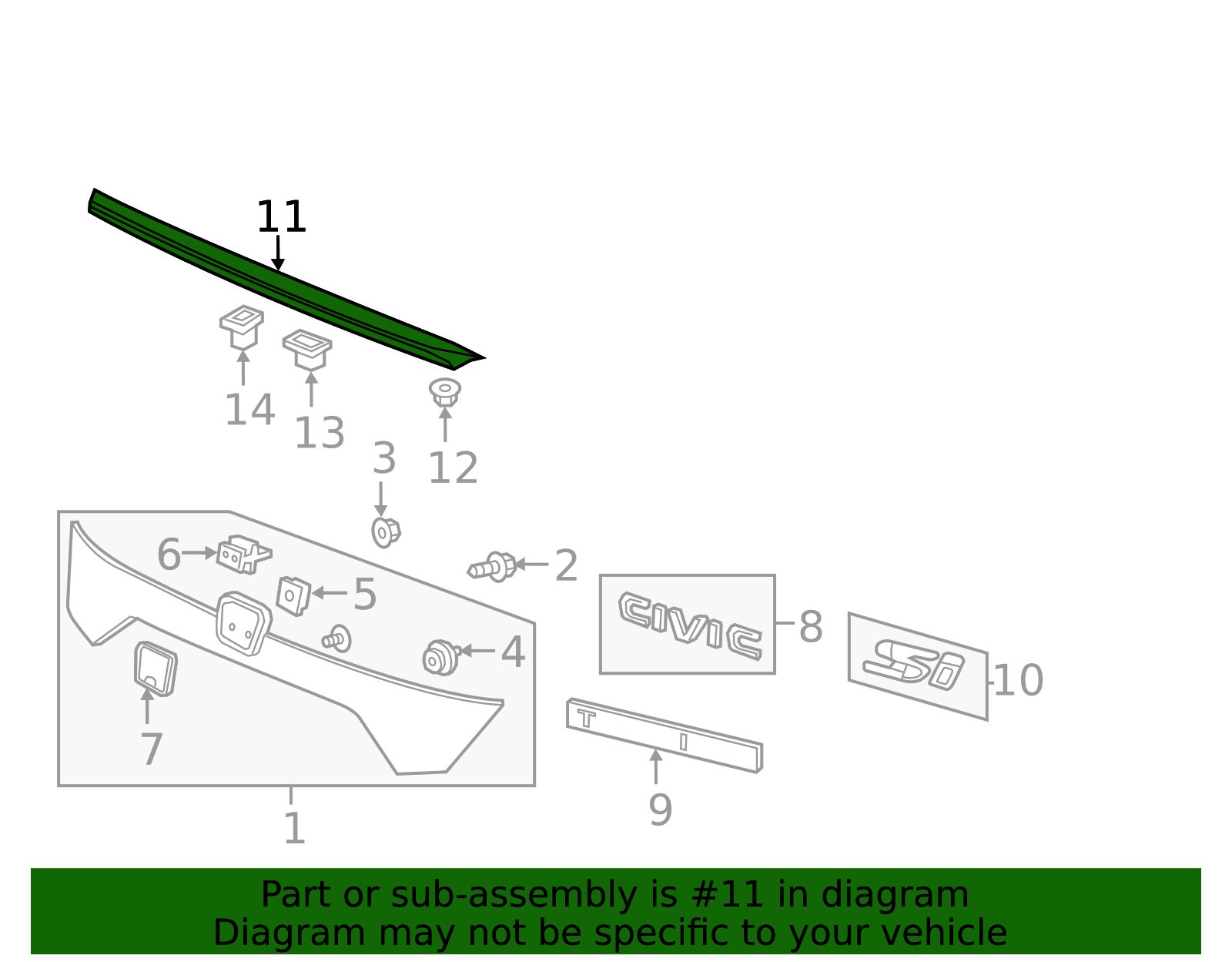 71700-TBA-A01ZE - 2016-2019 Honda Civic - Spoiler Assembly Trunk ...