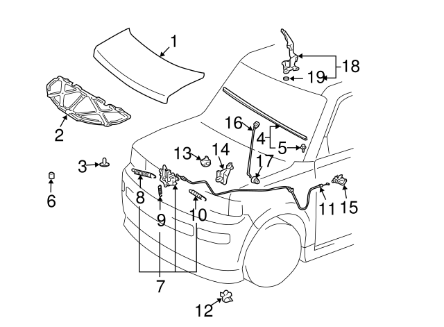 2004-2006 Scion xB Hood Release Cable Clip 53455-52050 | Toyota Parts ...