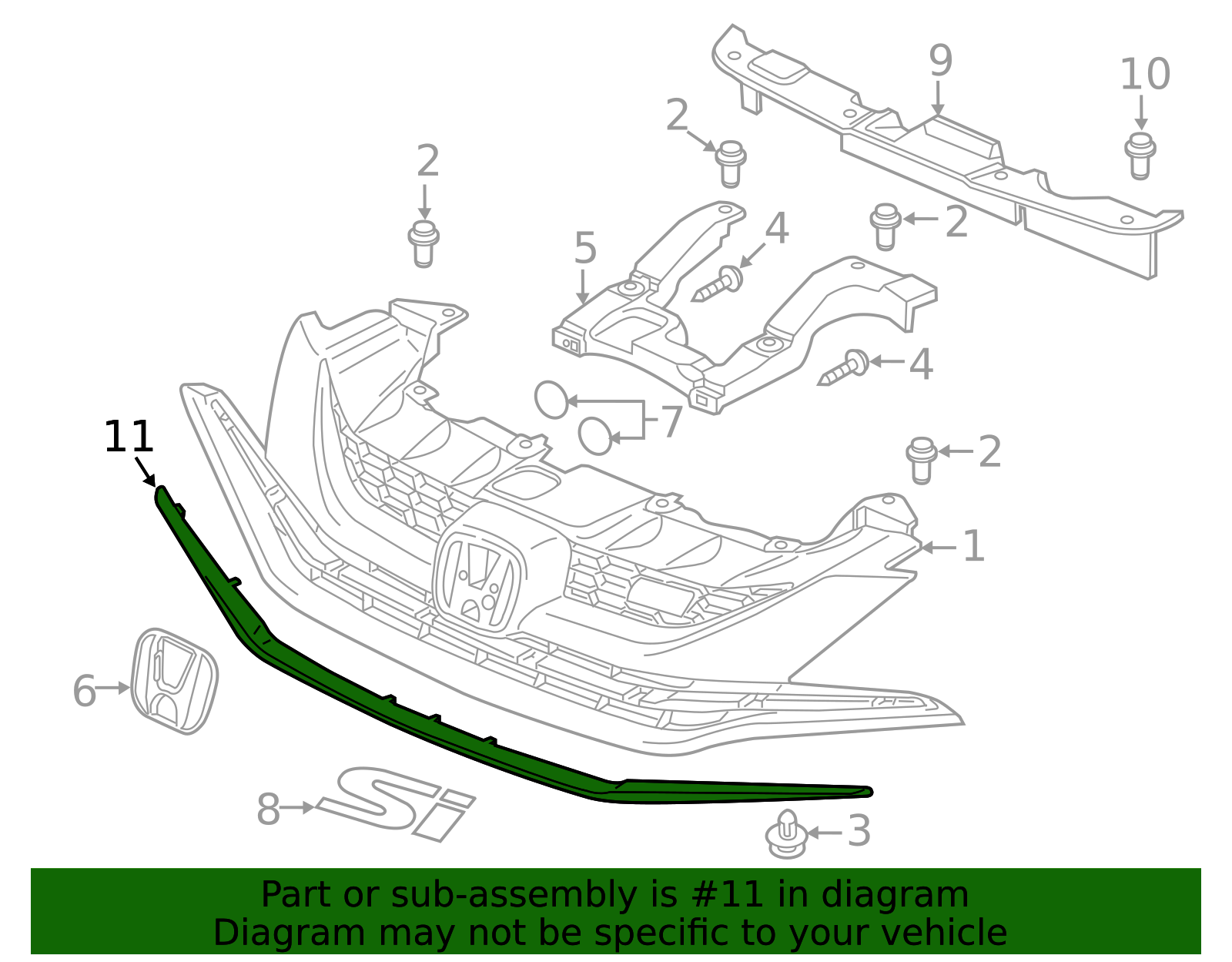 71122-TS9-A61 - Lower Molding 2014-2015 Honda Civic | Honda Parts Online